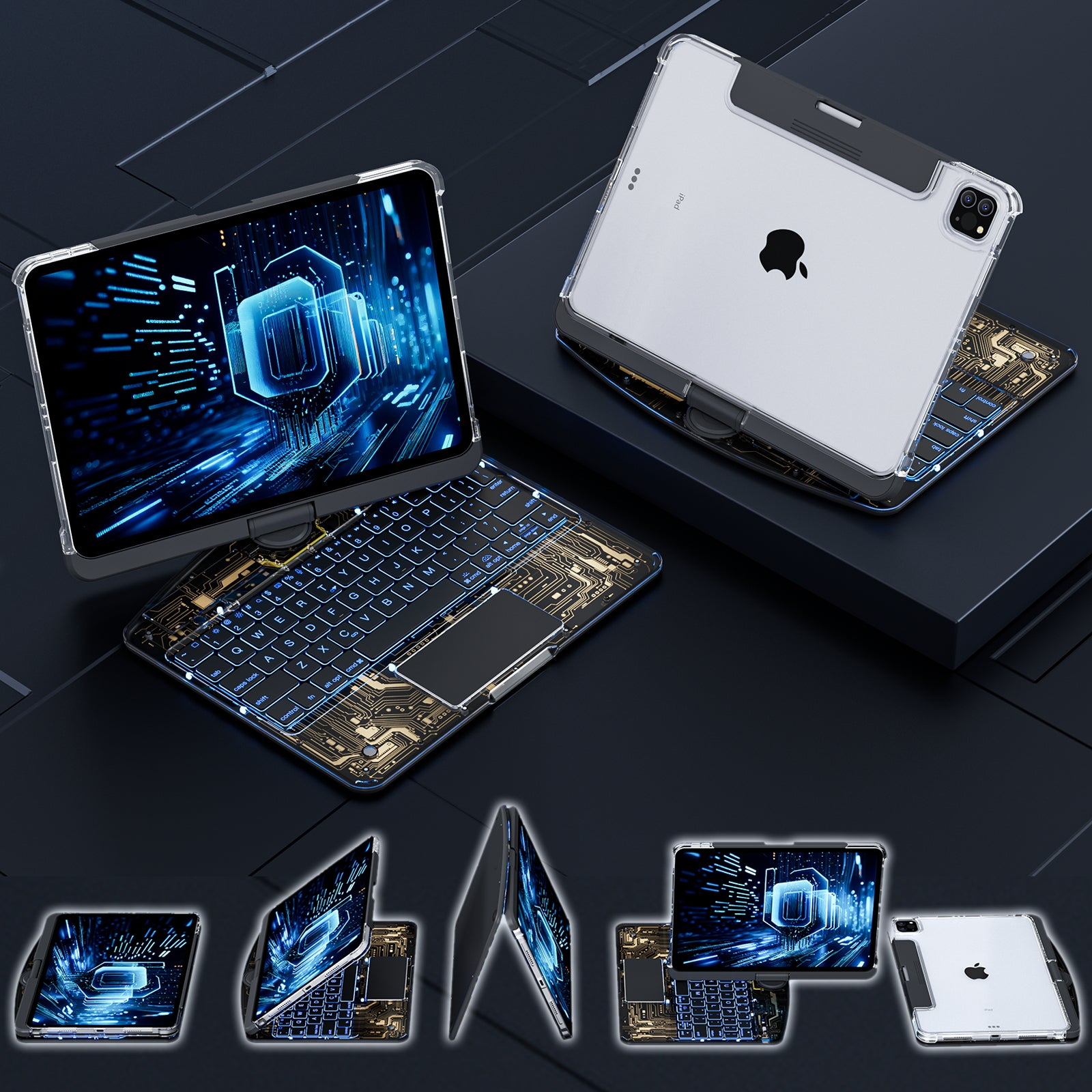 iFacemall 2024 Latest 360 Swivel Keyboard with transparent case for iP